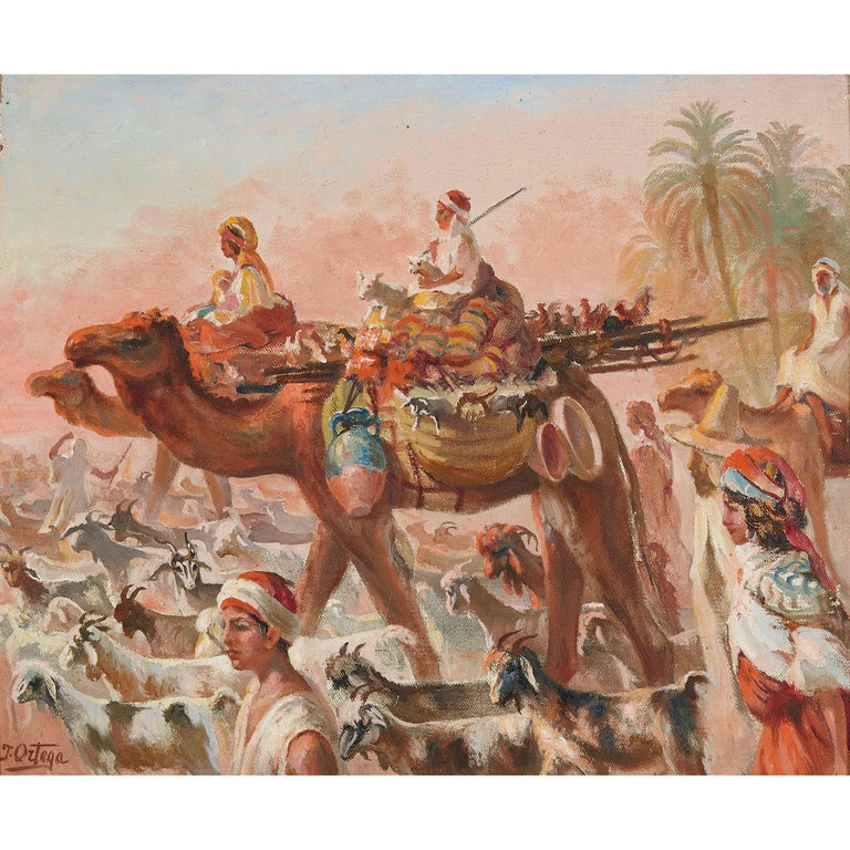 José Ortega - Antique Orientalist Oil on Board 'Desert Bedouin', by ...