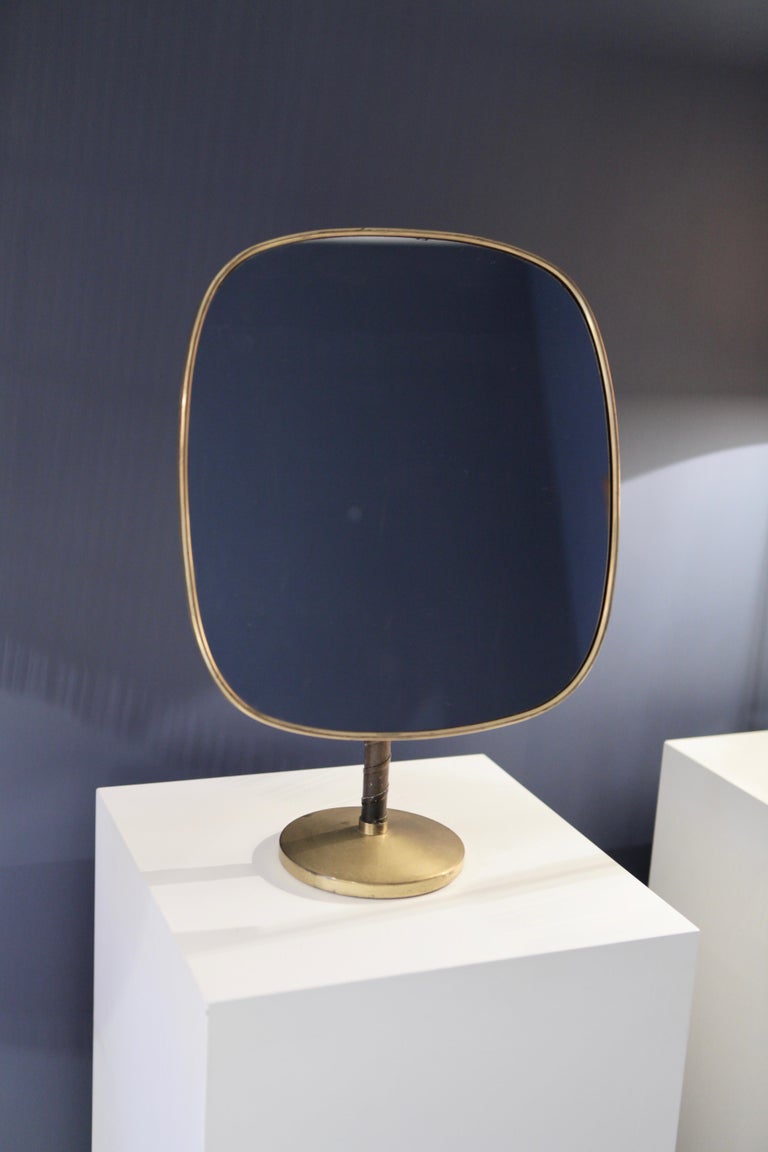 Josef Frank Large Table Mirror in Brass and Leather at 1stDibs