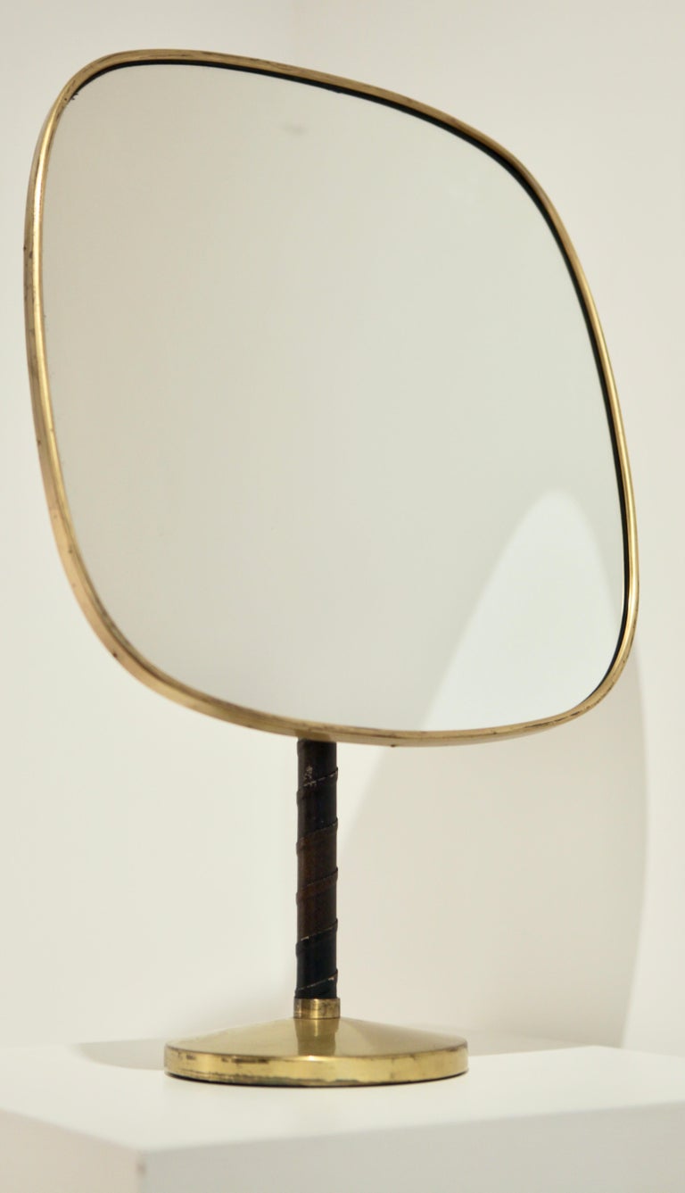 Josef Frank Large Table Mirror in Brass and Leather at 1stDibs