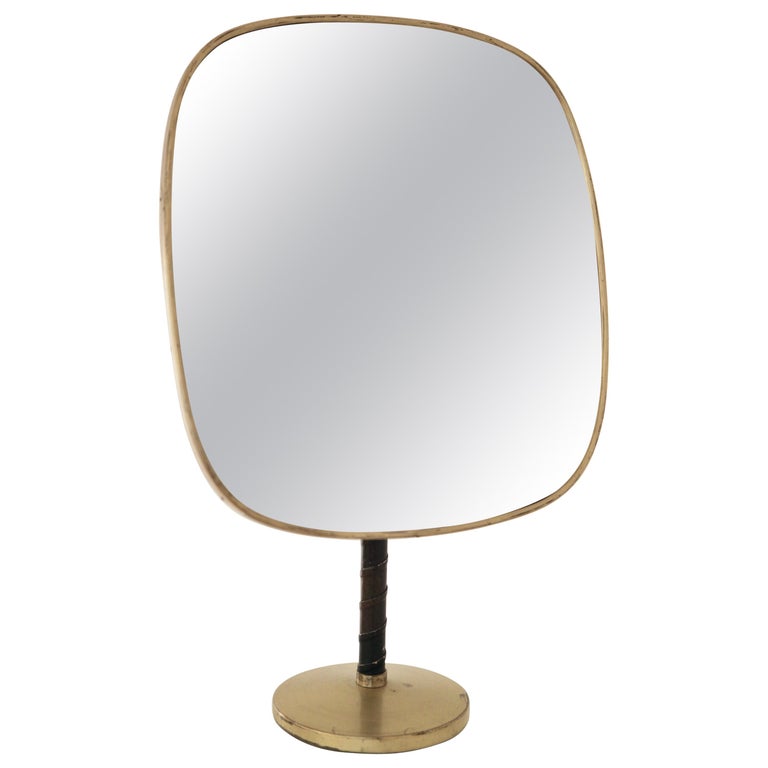 Josef Frank Large Table Mirror in Brass and Leather at 1stDibs