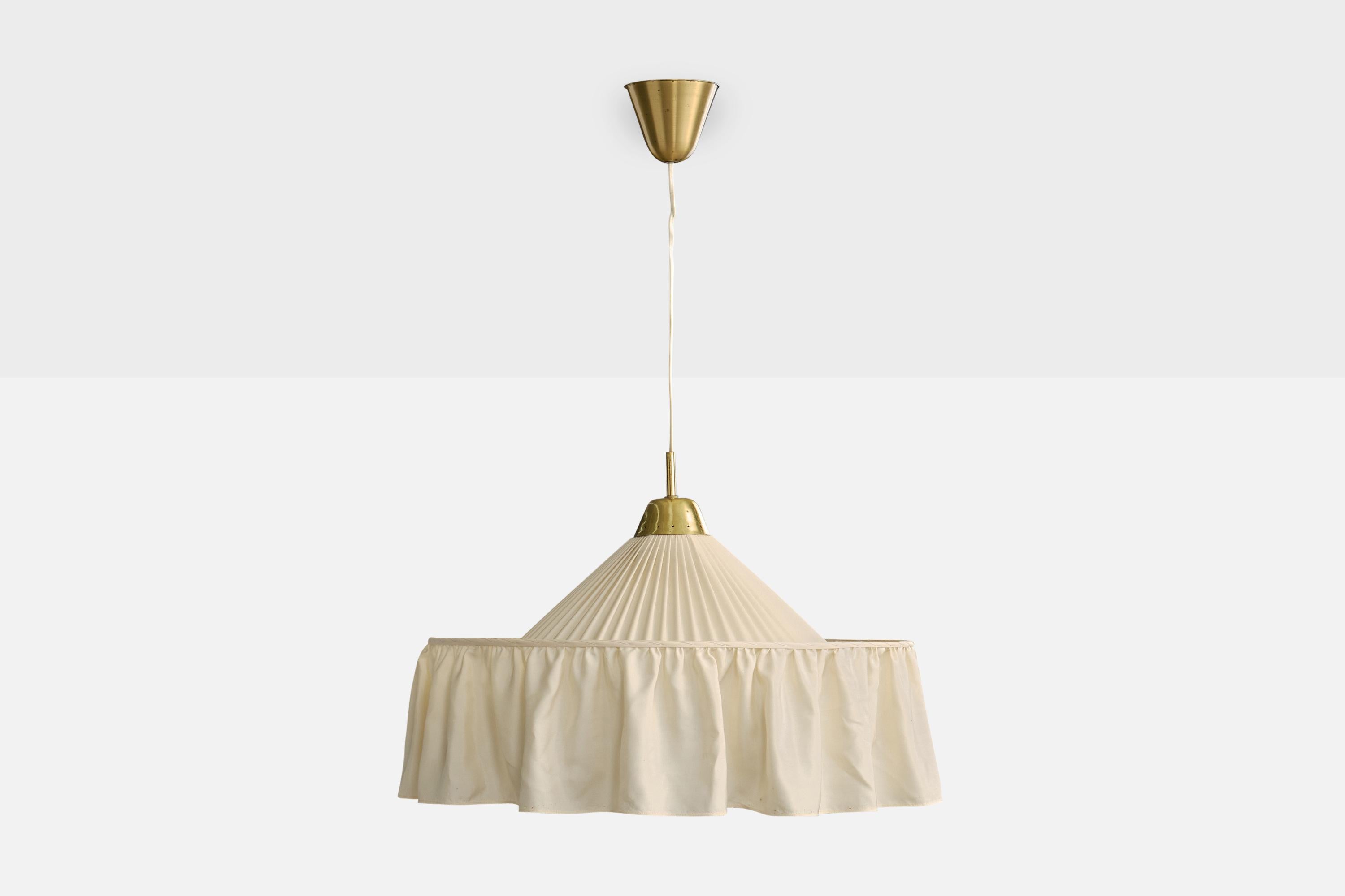 Josef Frank, Pendant Light, Brass, Fabric, Sweden, 1950s at 1stDibs