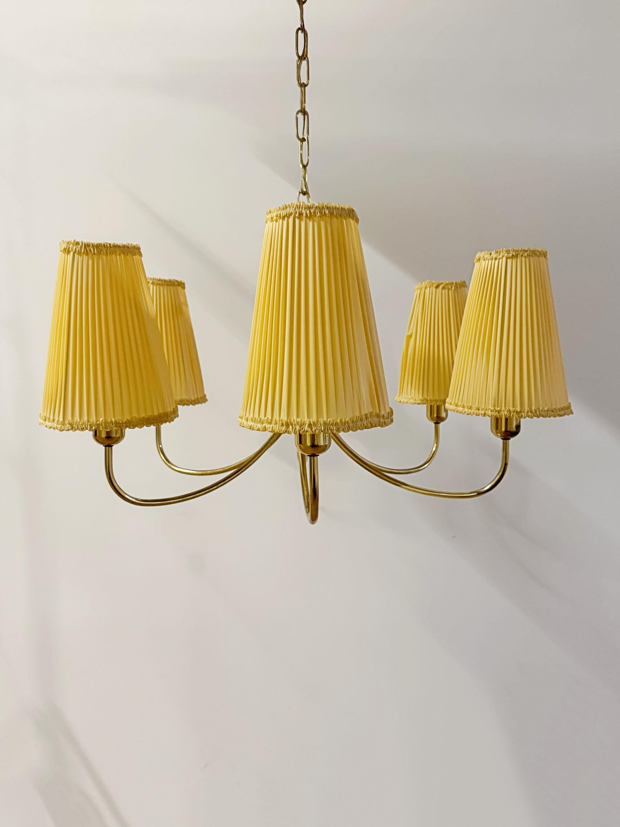 Josef Frank Polished Brass Six Light Chandelier, Genuine Shades, 1950s ...