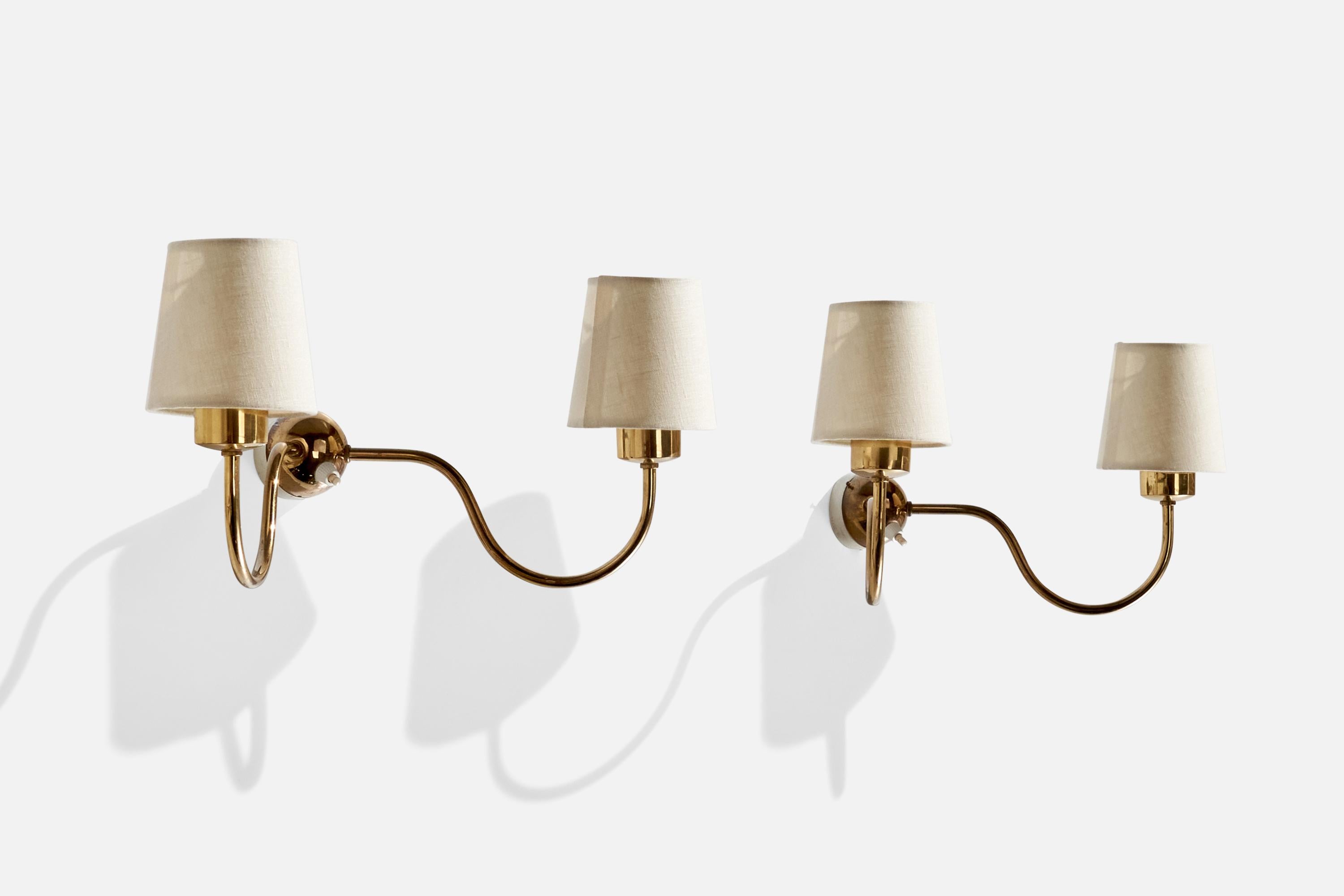 Josef Frank, Wall Lights, Brass, Fabric, Sweden, 1950s For Sale at 1stDibs