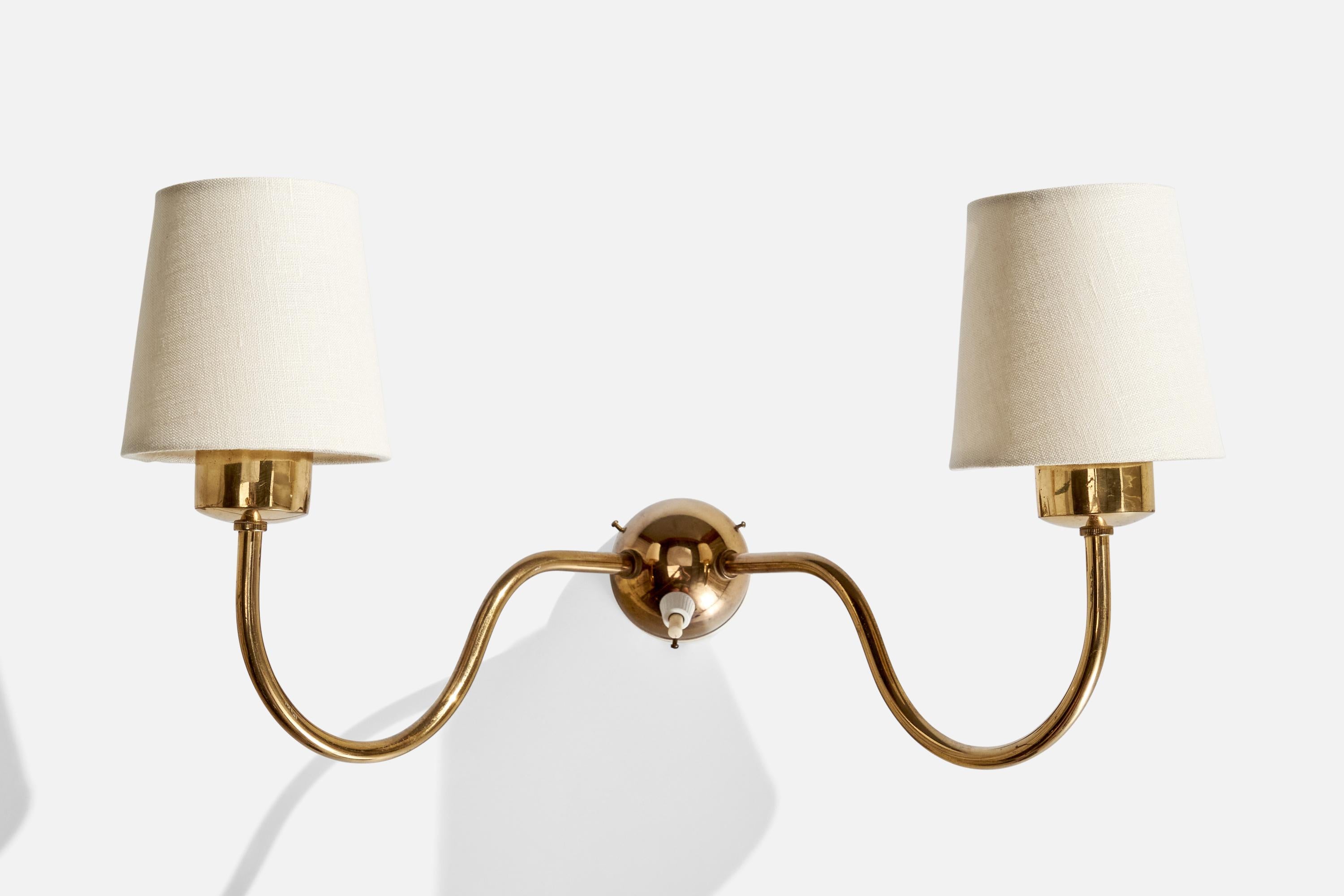 Josef Frank, Wall Lights, Brass, Fabric, Sweden, 1950s For Sale at 1stDibs