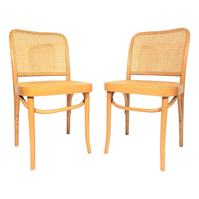 Josef Hoffmann Poland Cane Bentwood Pair of Side Chairs at 1stDibs