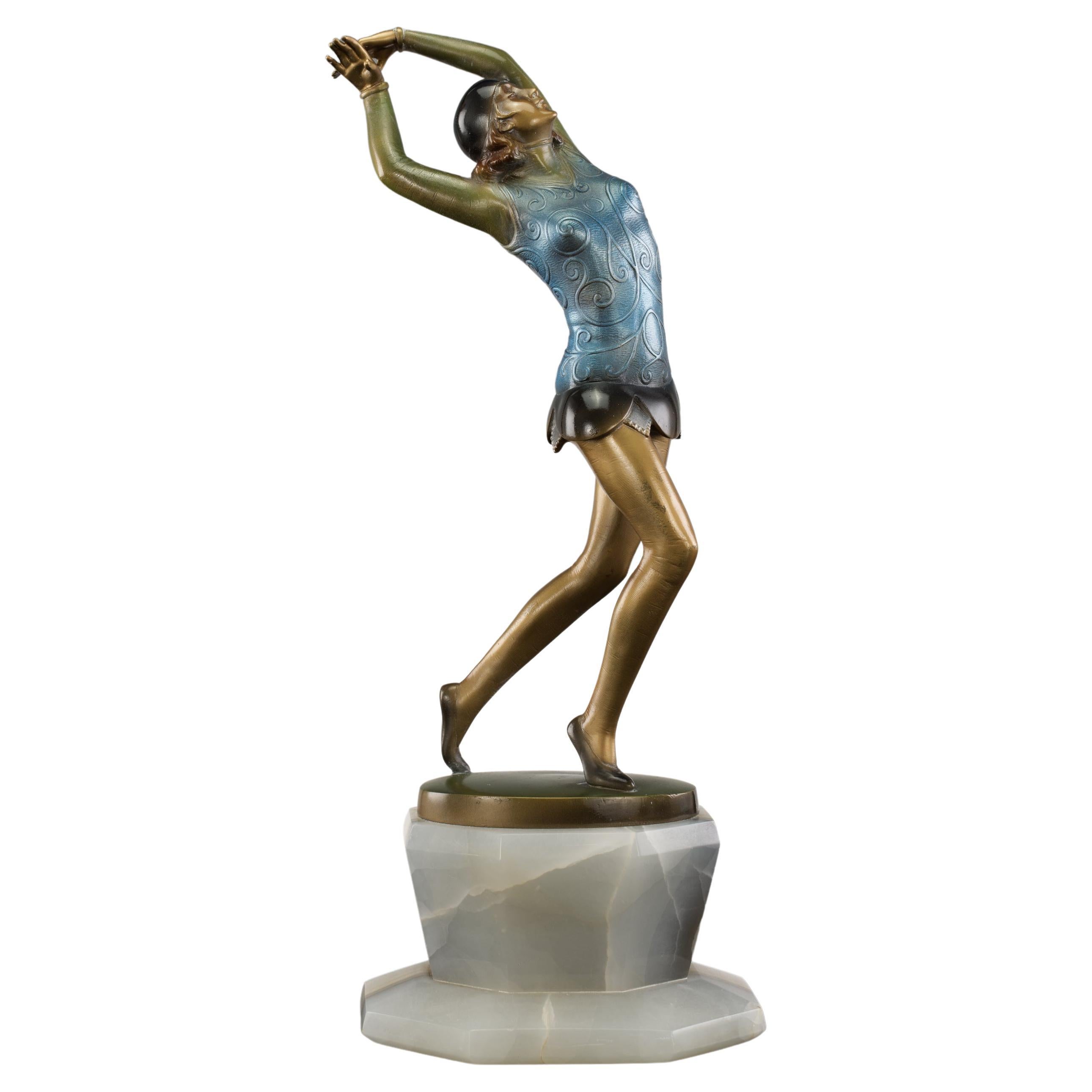 GOLDSCHEIDER VIENNA FEMALE PIERROT FIGURINE WITH LUTE BY JOSEF LORENZL ...