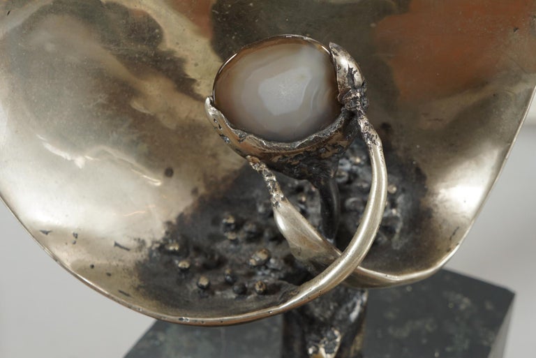 Josef Patriska Cast Nickel and Agate Table Sculpture at 1stDibs