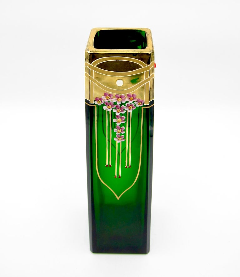 Josef Riedel Jeweled and Enameled Jugendstil Glass Vase at 1stDibs