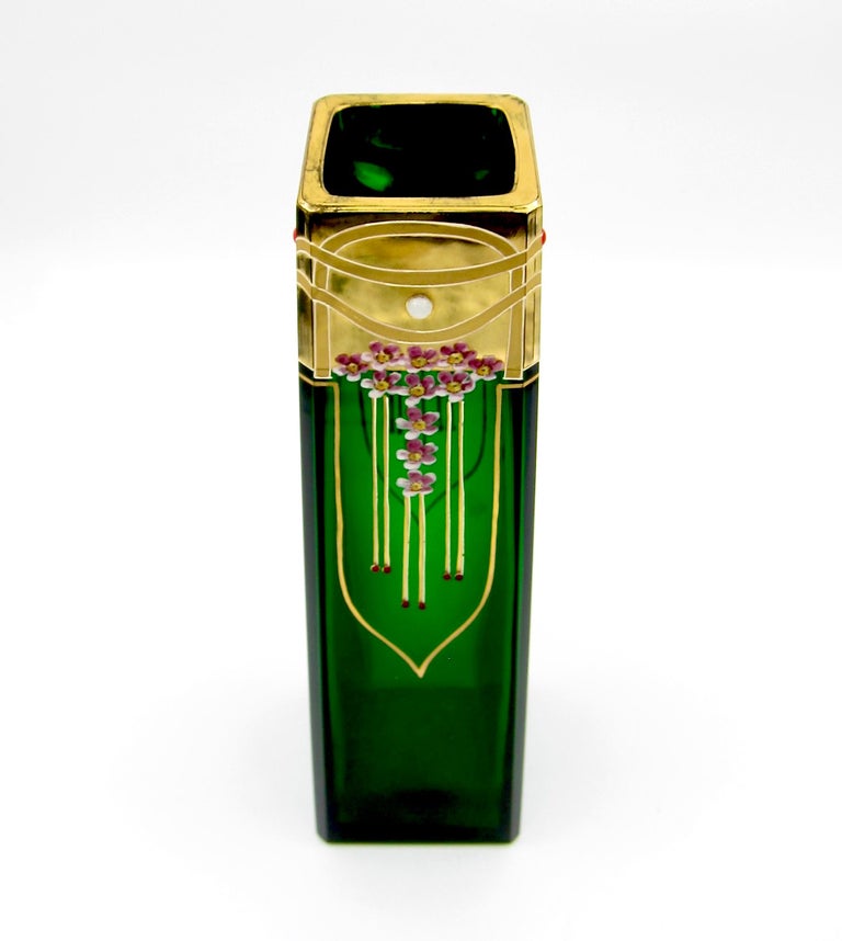 Josef Riedel Jeweled and Enameled Jugendstil Glass Vase at 1stDibs