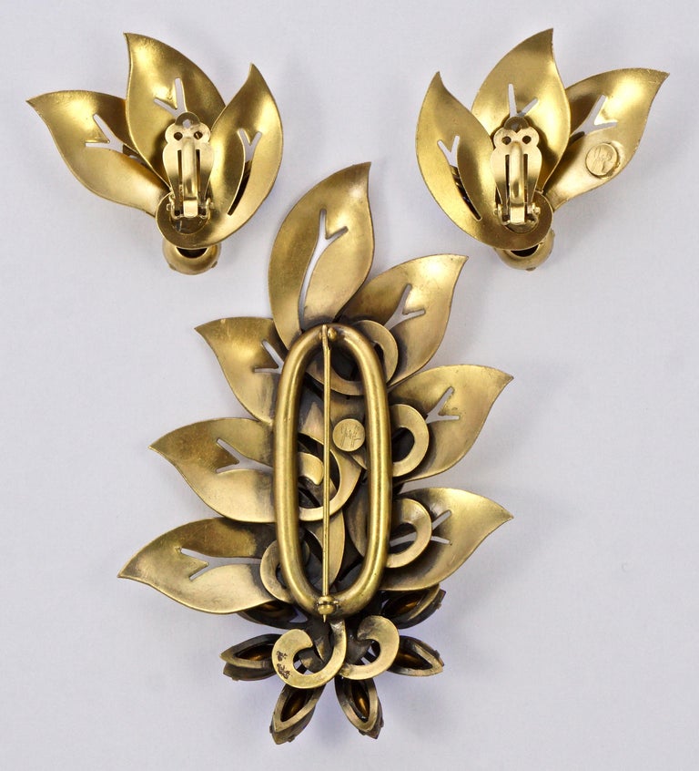 Joseff of Hollywood 1950s Blue and Clear Crystal Brooch and Clip On ...