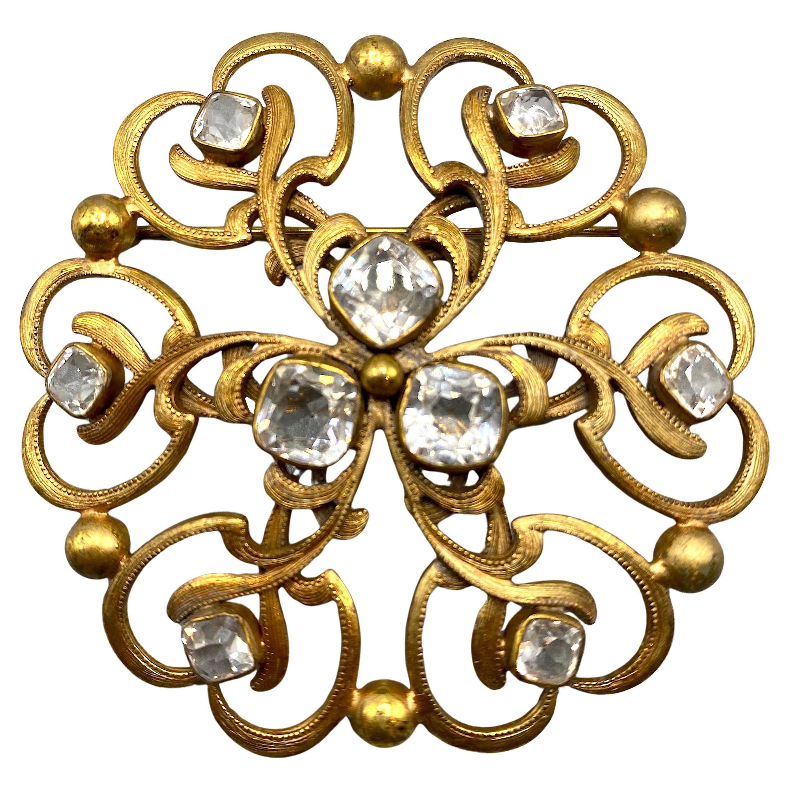 Joseff Of Hollywood Russian Gold And Crystal Round Br… - Gem