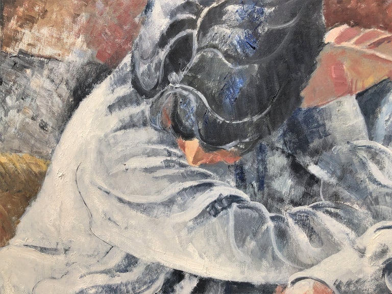 Josep Maria Draper - Melancholy female figure oil on canvas painting ...