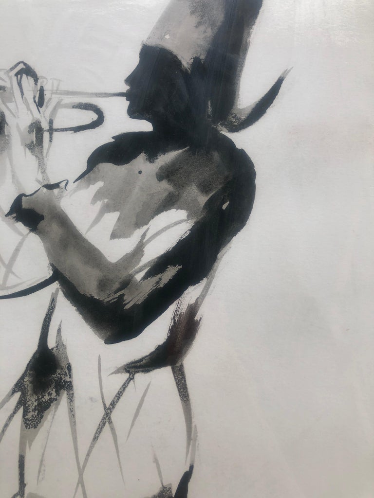 Josep Miquel Serrano - harlequin trumpeter ink drawing at 1stDibs