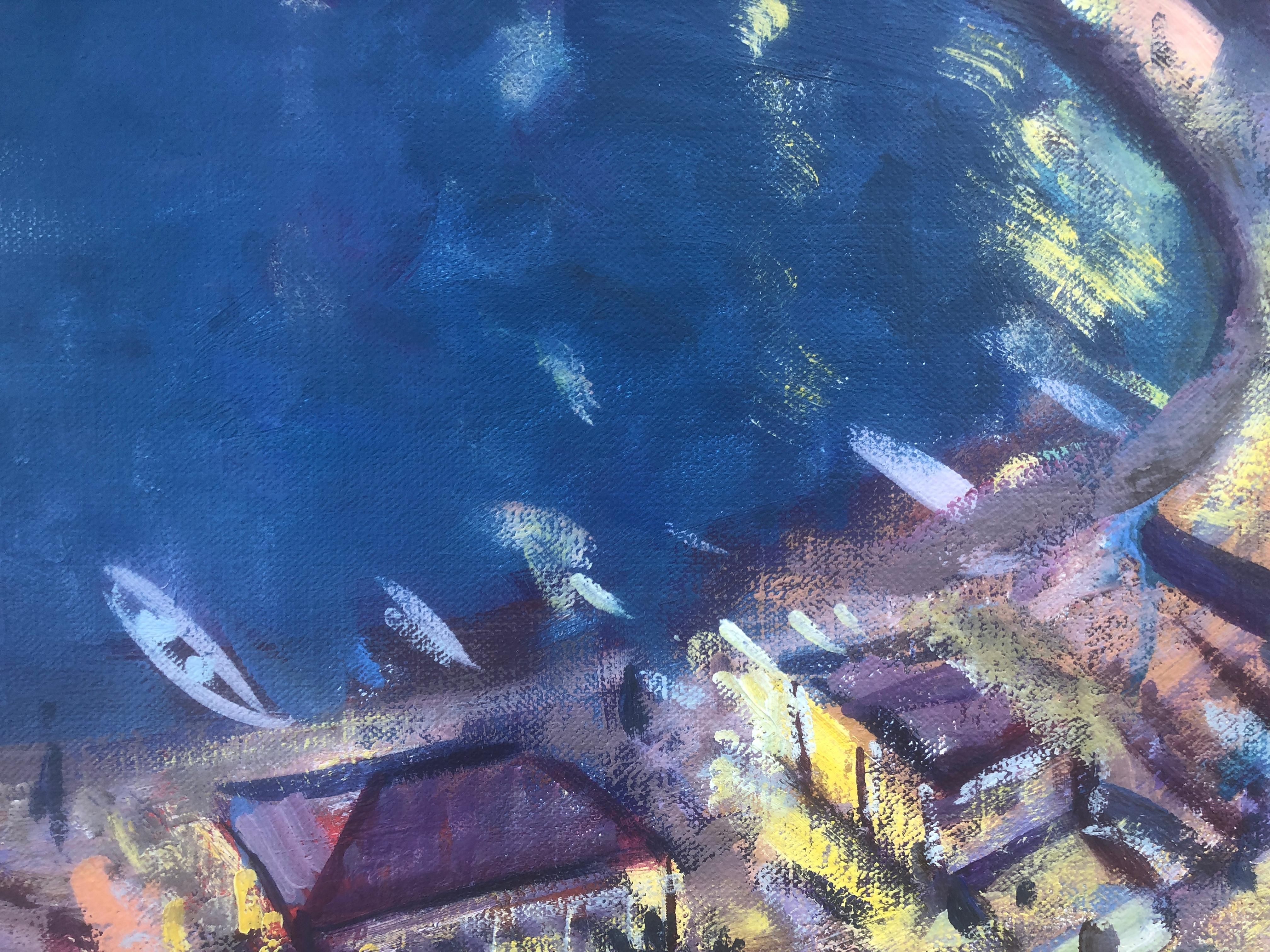 Josep Moscardo - Cadaques at night oil on canvas painting spanish ...