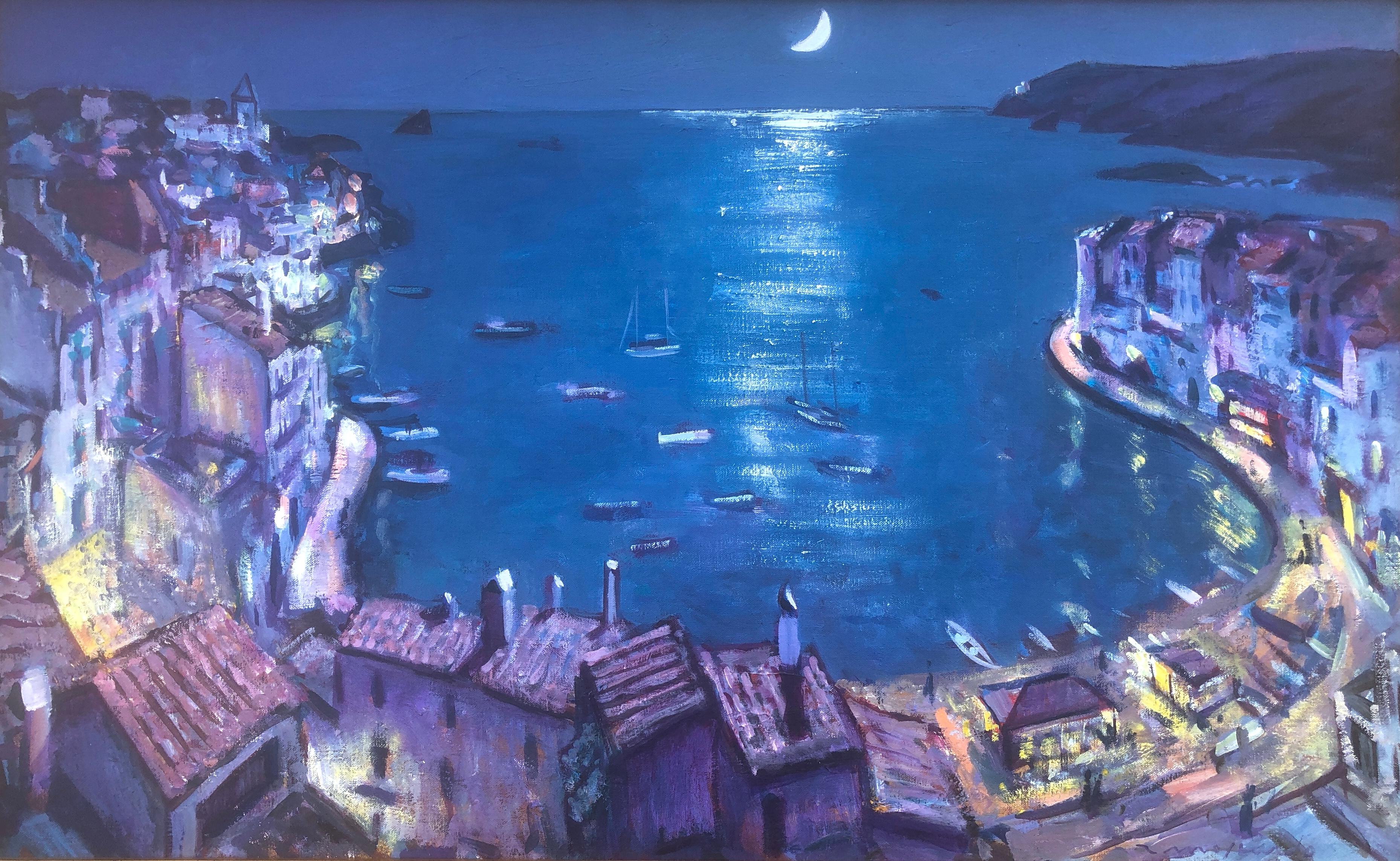 Josep Moscardo - Cadaqués de noche óleo sobre lienzo pintura paisaje ...