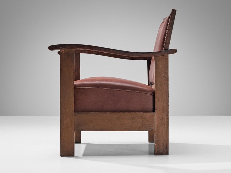 Josep Palau Oller Spanish Pair of Armchairs in Brown Leather For Sale ...