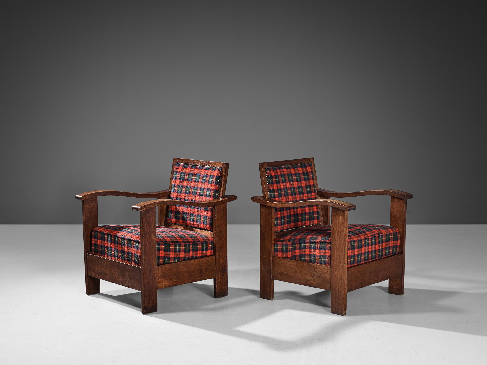 Josep Palau Oller Spanish Pair of Armchairs in Oak and Tartan Wool For ...
