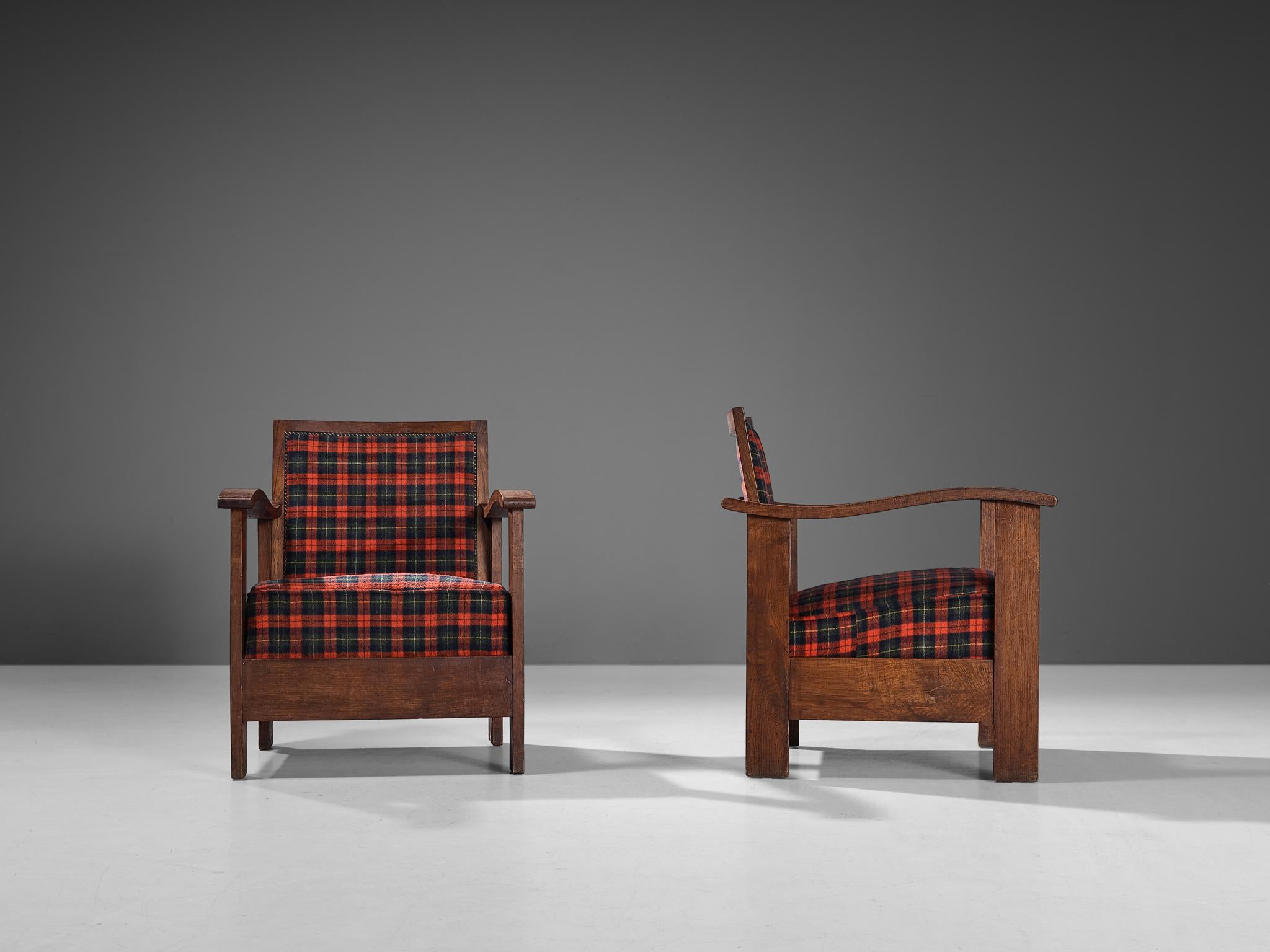 Josep Palau Oller Spanish Pair of Armchairs in Oak and Tartan Wool For ...