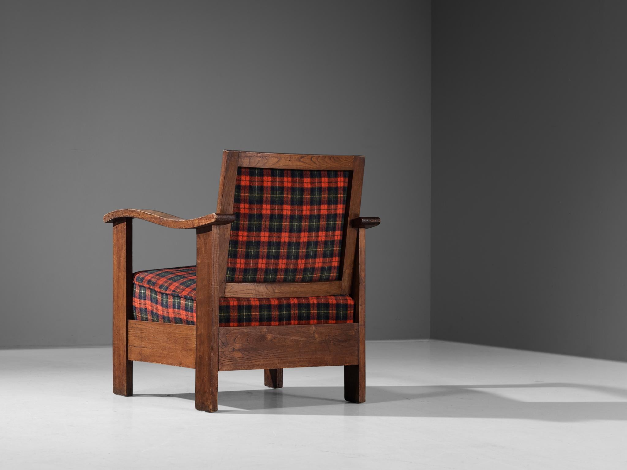 Josep Palau Oller Spanish Pair of Armchairs in Oak and Tartan Wool For ...