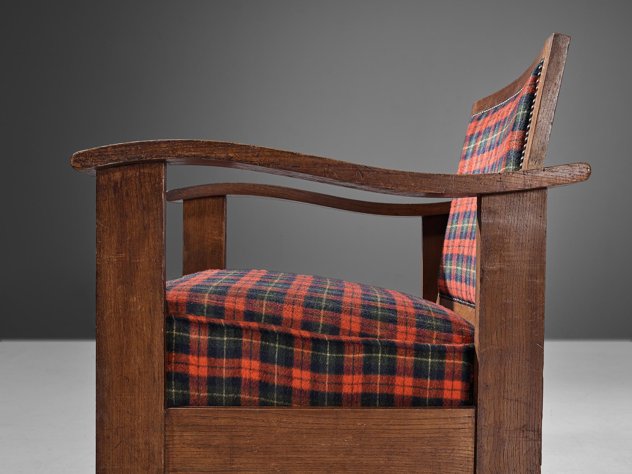 Josep Palau Oller Spanish Pair of Armchairs in Oak and Tartan Wool For ...
