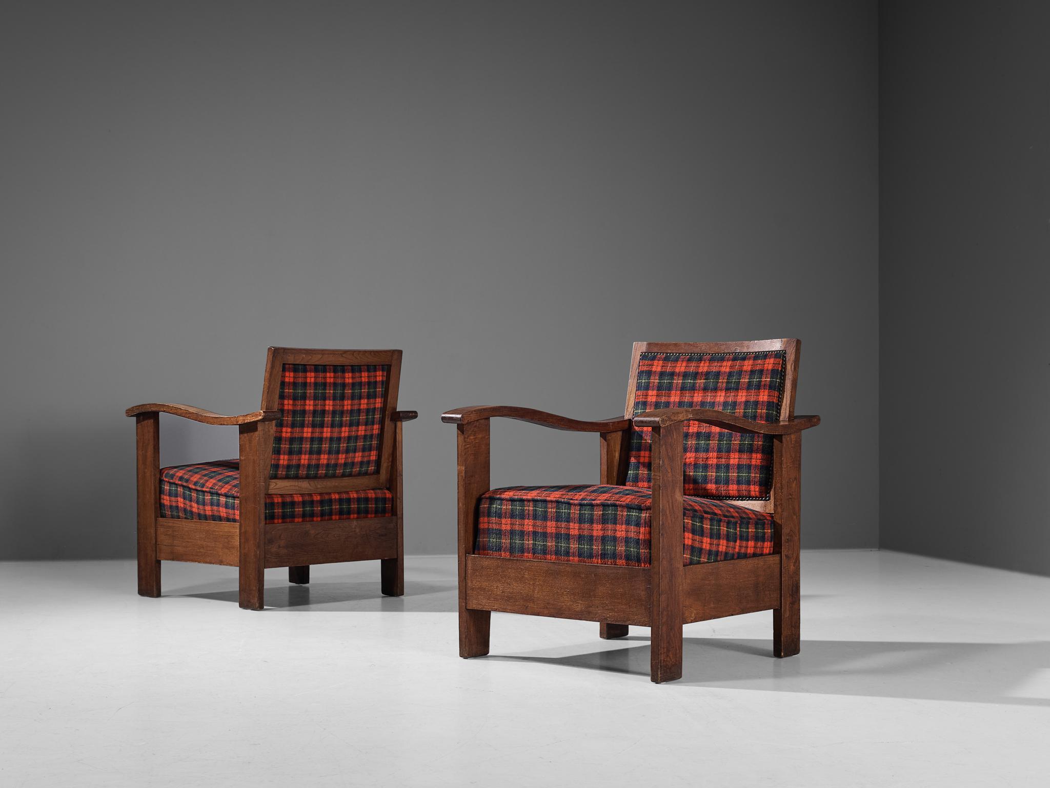 Josep Palau Oller Spanish Pair of Armchairs in Oak and Tartan Wool For ...