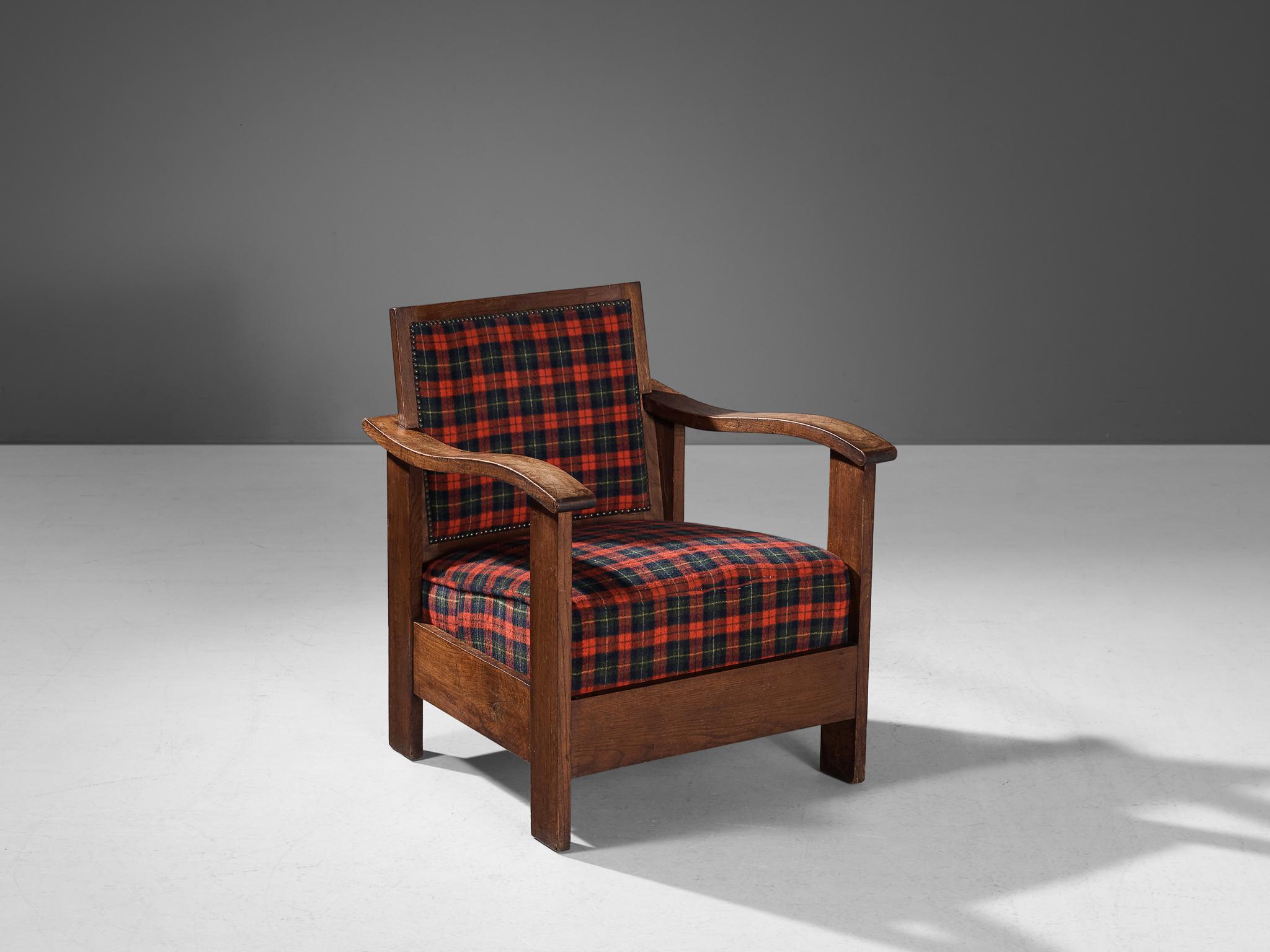 Josep Palau Oller Spanish Pair of Armchairs in Oak and Tartan Wool For ...