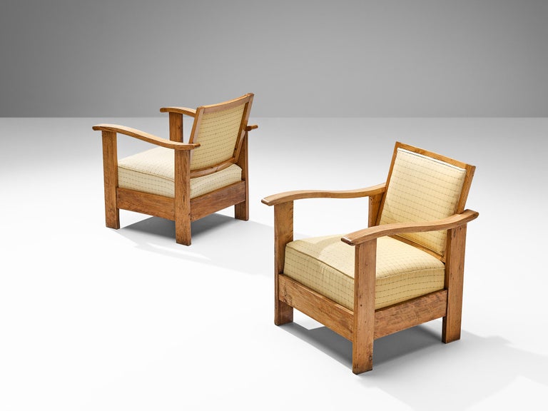 Josep Palau Oller Spanish Pair of Armchairs in Pale Yellow Upholstery ...