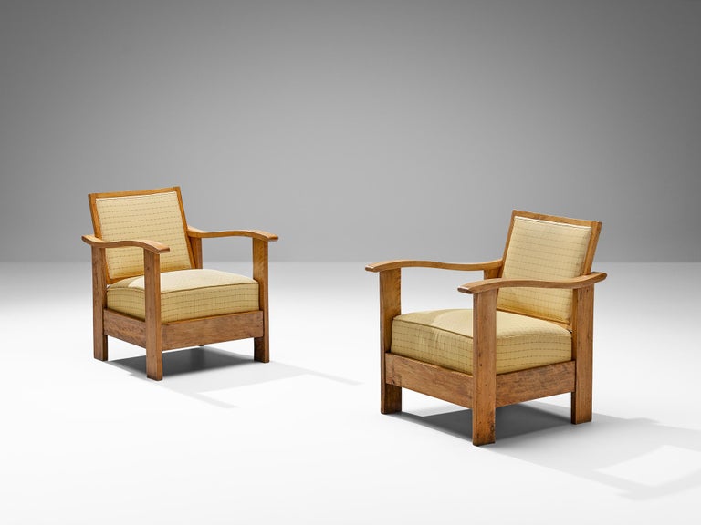 Josep Palau Oller Spanish Pair of Armchairs in Pale Yellow Upholstery ...