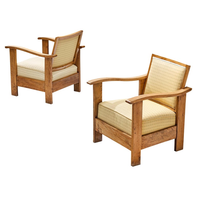 Josep Palau Oller Spanish Pair of Armchairs in Pale Yellow Upholstery ...