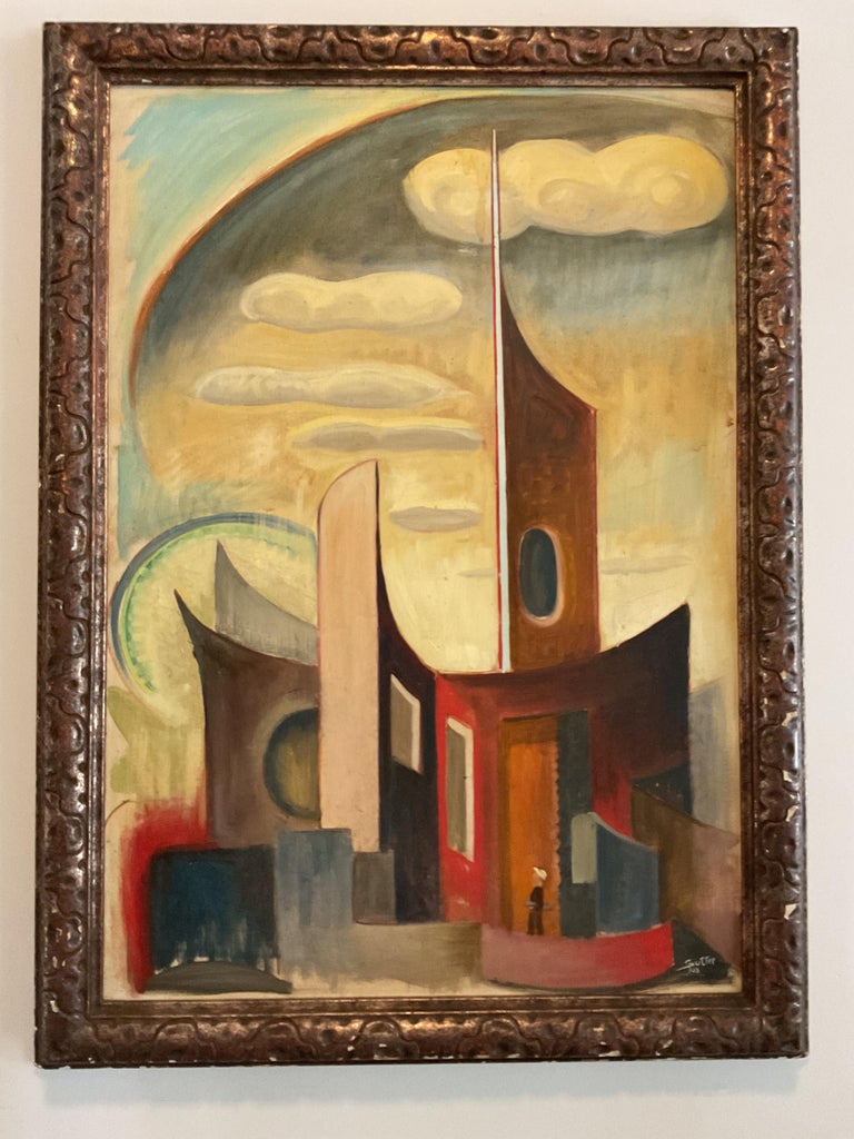 Joseph Albert Sutter - Vintage Modernist Architectural Oil Painting ...