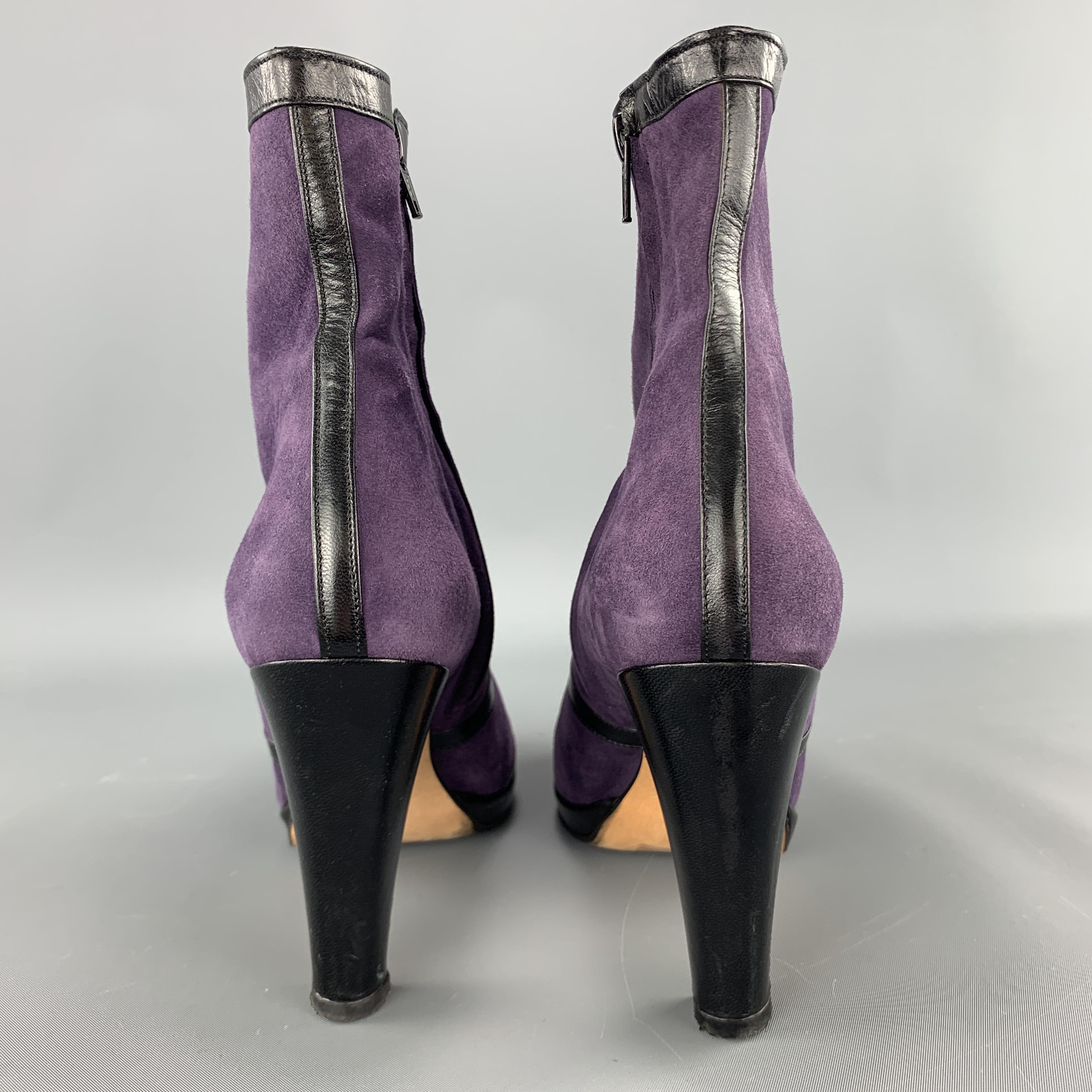 JOSEPH AZAGURY Size 7 Purple Suede Black Stipe Ankle Boots For Sale at ...