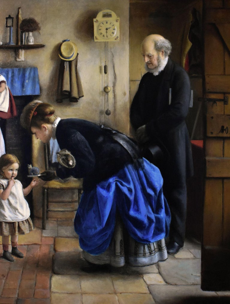 Joseph Clark - 19th Century genre oil painting of a family receiving ...