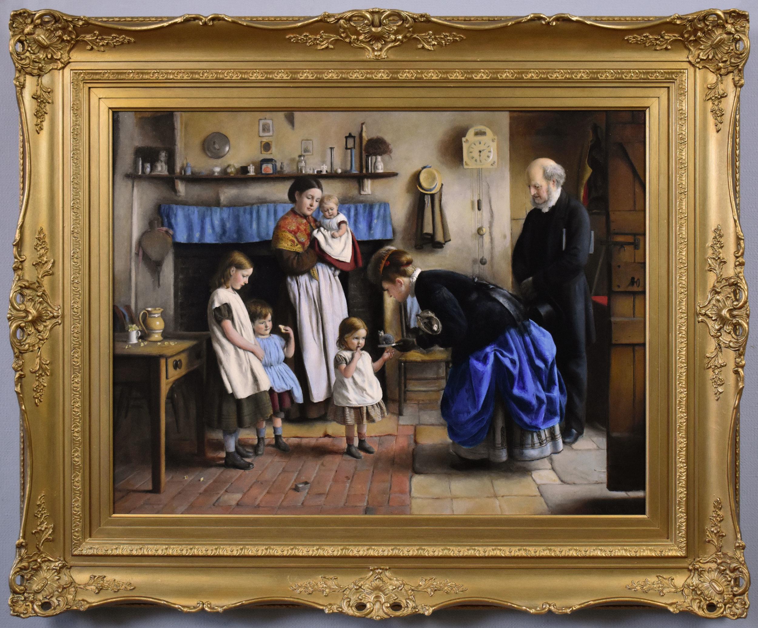 Joseph Clark - 19th Century genre oil painting of a family receiving visitors For Sale at 1stDibs