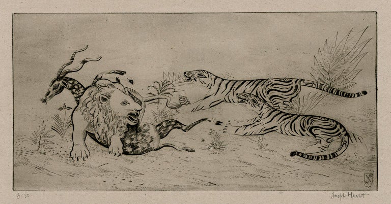 Joseph Hecht - Lion Défendant sa Proie (Lion Defending Its Prey) For ...