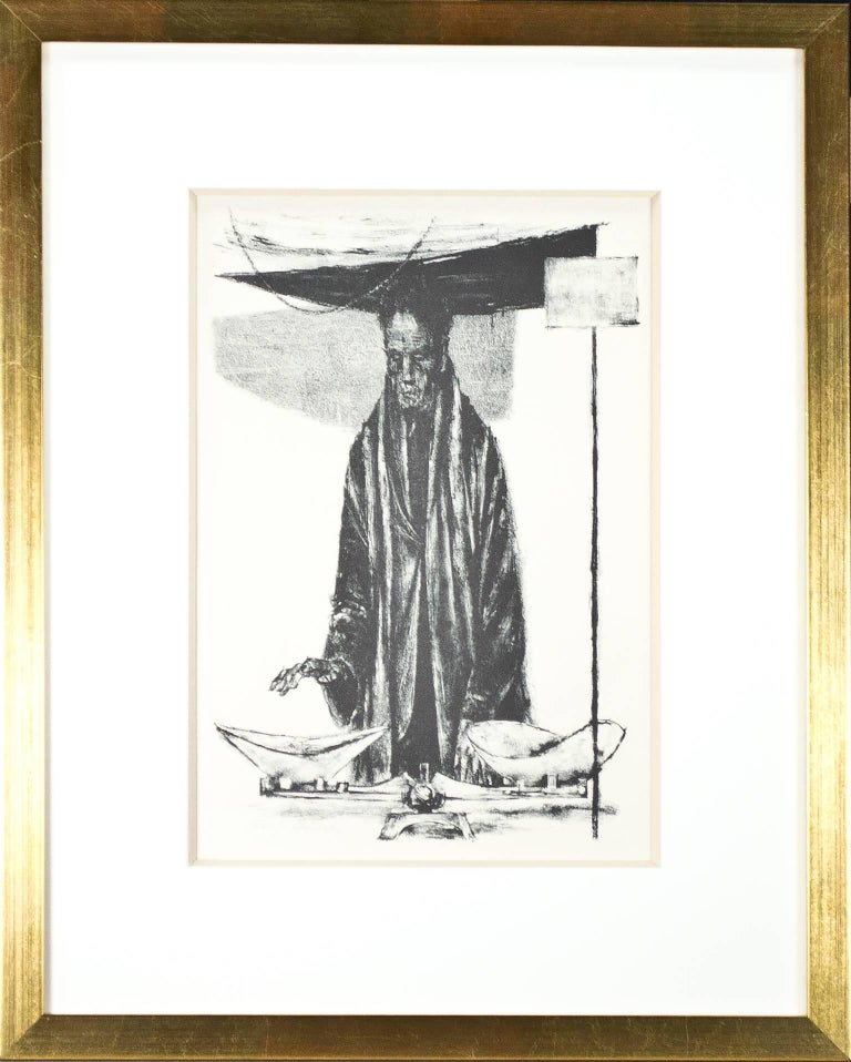 Joseph Hirsch - "Man with Scales," Original Black and White Lithograph ...