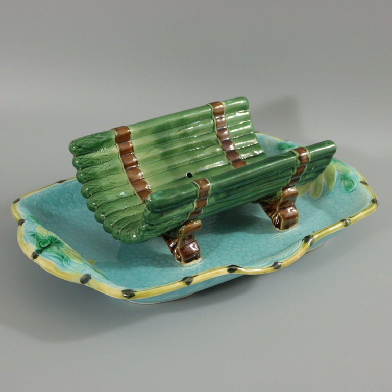 Joseph Holdcroft Majolica Asparagus Server For Sale at 1stDibs