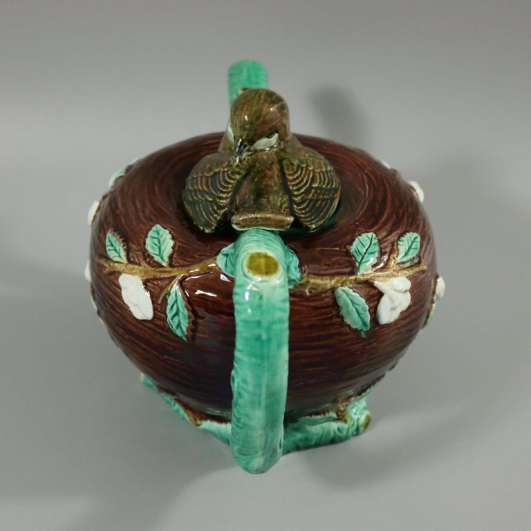 Joseph Holdcroft Majolica Bird on Nest Teapot For Sale at 1stDibs