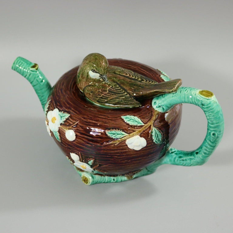 Joseph Holdcroft Majolica Bird on Nest Teapot For Sale at 1stDibs