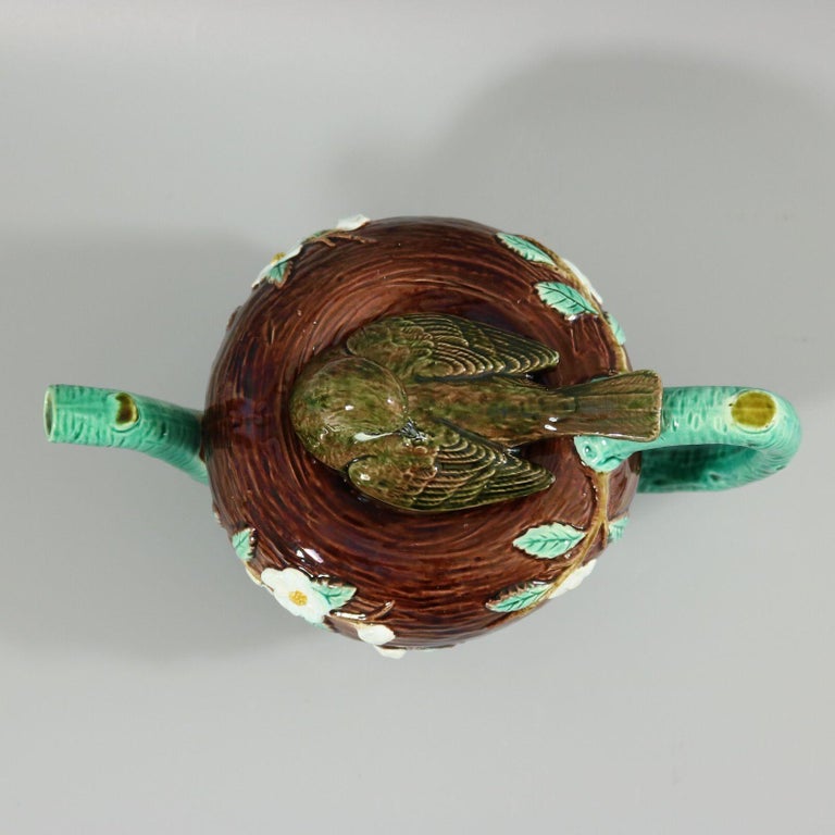 Joseph Holdcroft Majolica Bird on Nest Teapot For Sale at 1stDibs
