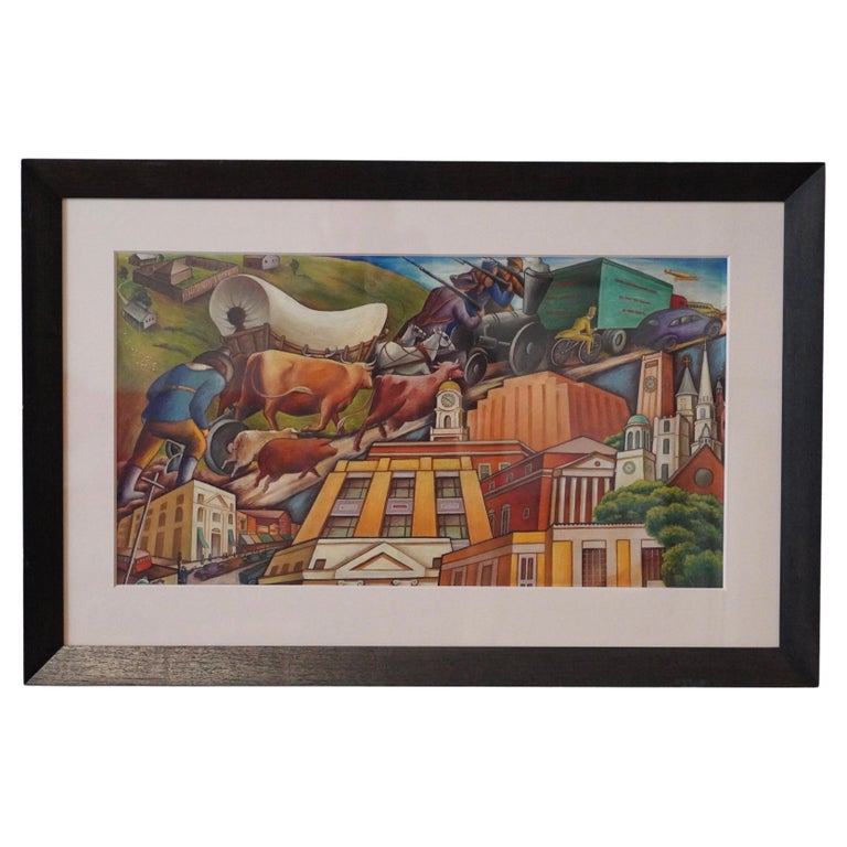 Joseph (Jo) Lambert Cain ( 1904-2003 ) WPA Era " Westward Ho ! " Gouche ...