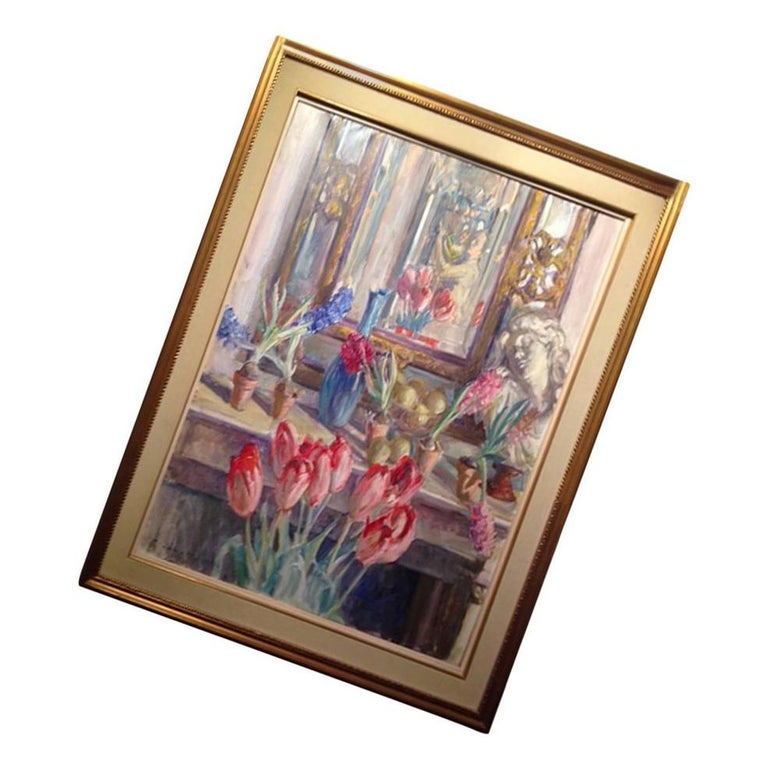 Joseph Joe Plaskett Artist's Studio Oil on Canvas Still Life Flowers ...