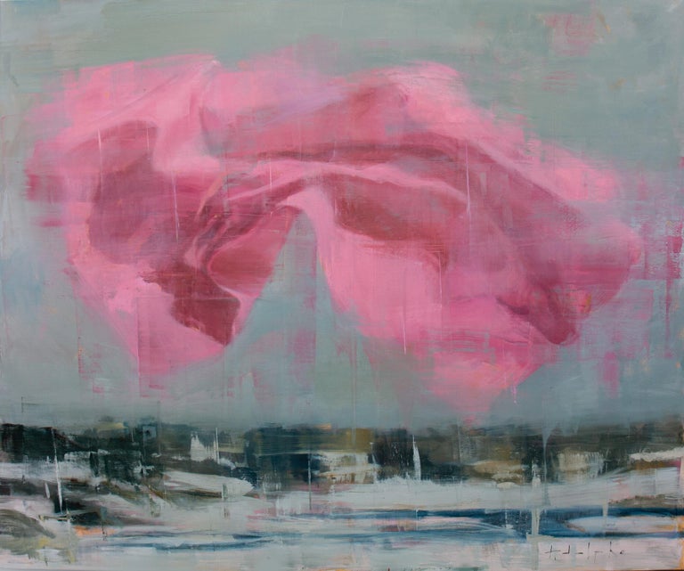 Joseph Adolphe - "A Vision" Large Moody Landscape with Vibrant Pink ...