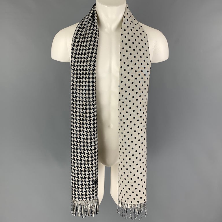 JOSEPH Navy White Mixed Pattern Knitted Scarf For Sale at 1stDibs