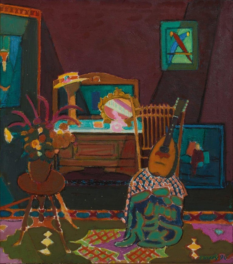 Joseph O'Sickey - Still Life Interior with Indian Cloths and Mandolin ...
