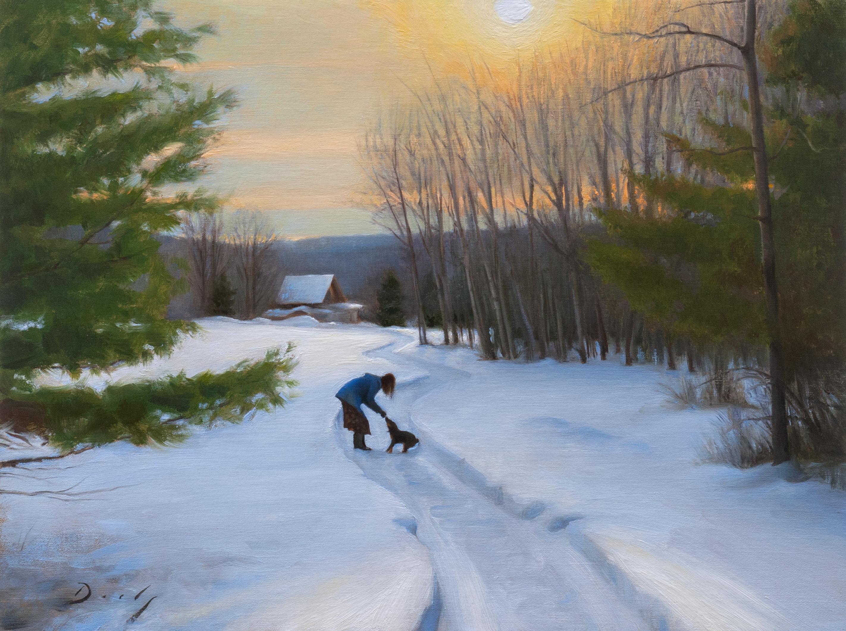 Joseph Q. Daily - Winter Landscape, "Going Home", oil on linen on panel ...
