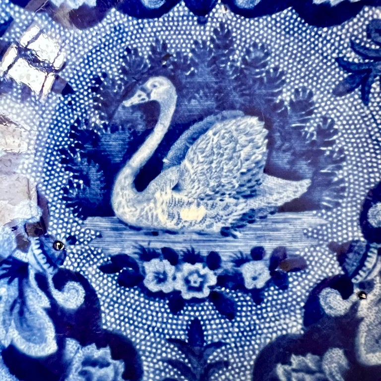 Joseph Stubbs Pearlware Tea bowl, Blue and White with Swans, Regency ...