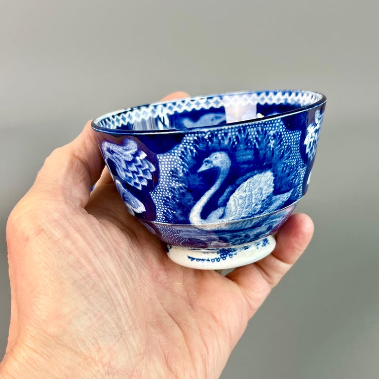 Joseph Stubbs Pearlware Tea bowl, Blue and White with Swans, Regency ...
