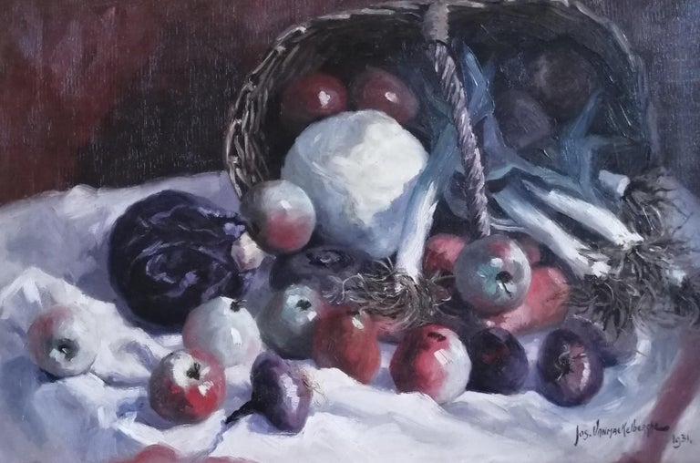 Joseph Vanmaekelberghe – Stillleben mit Korb mit Früchten und Gemüse im ...