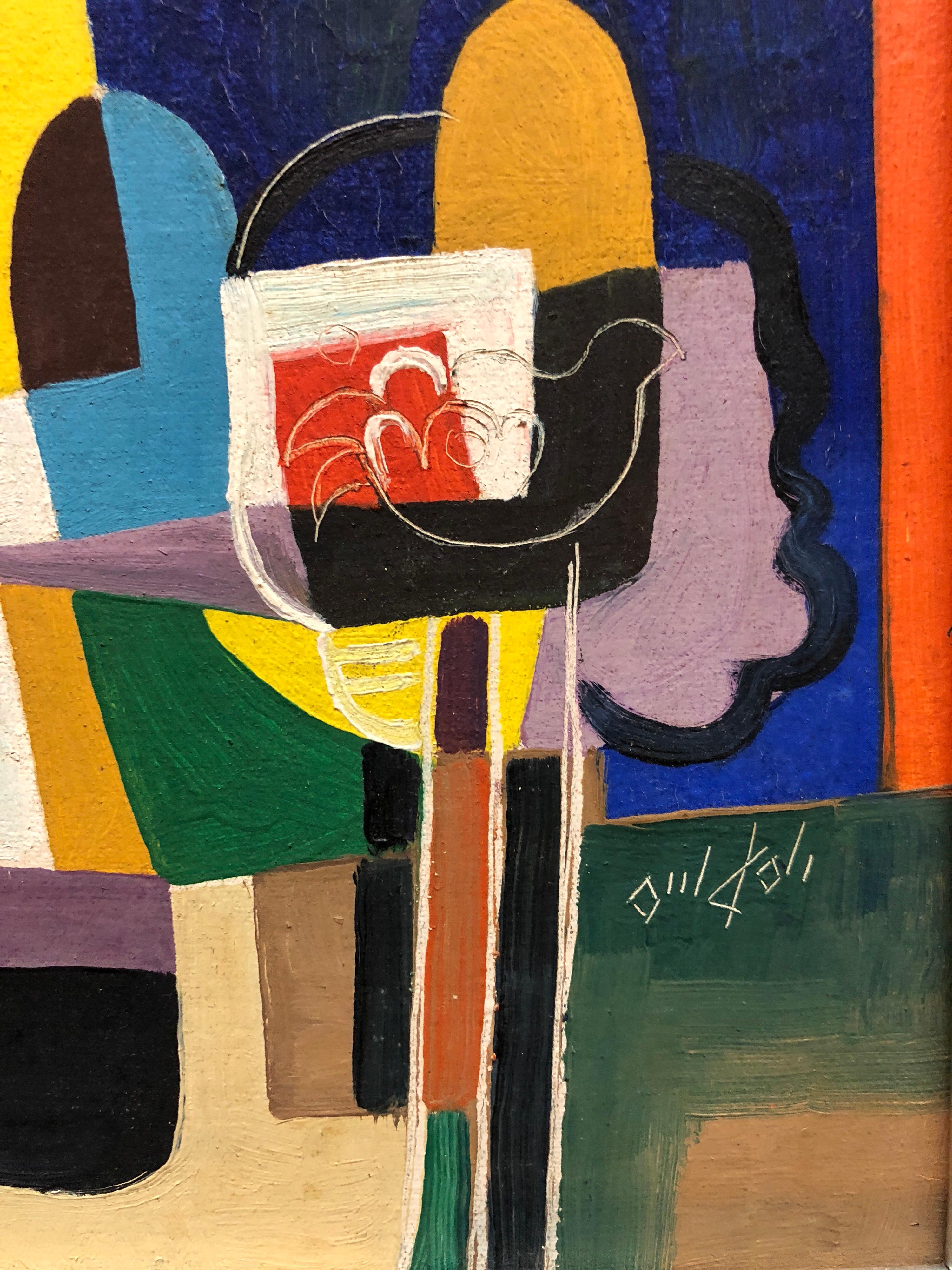 Joseph Weiss - Israeli Modernist Cubist Abstract Still Life with Bird ...