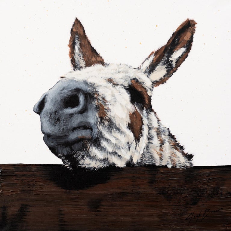 Josh Brown - Brown and White Donkey On Fence For Sale at 1stDibs
